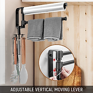 LeFroom Paper Towel Holder, 2-in-1 Punch-Free or Wall Mounted Paper Towel Roll Rack with 8 Hooks for Kitchen,Shower Bathroom,Laundry Room Rack ,Camper Rack , Counter Space Saver