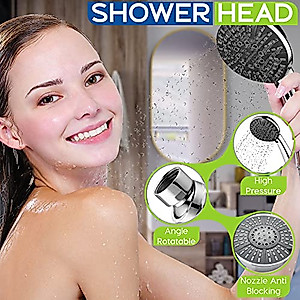 High Pressure Shower Head with Handheld Light weight 5-Mode Detachable Hand Held 70 Inch Stainless Steel Hose EPDM Pipe High flow Water Nozzle with Overhead Bracket Holder (Premium Chrome (5-Mode)