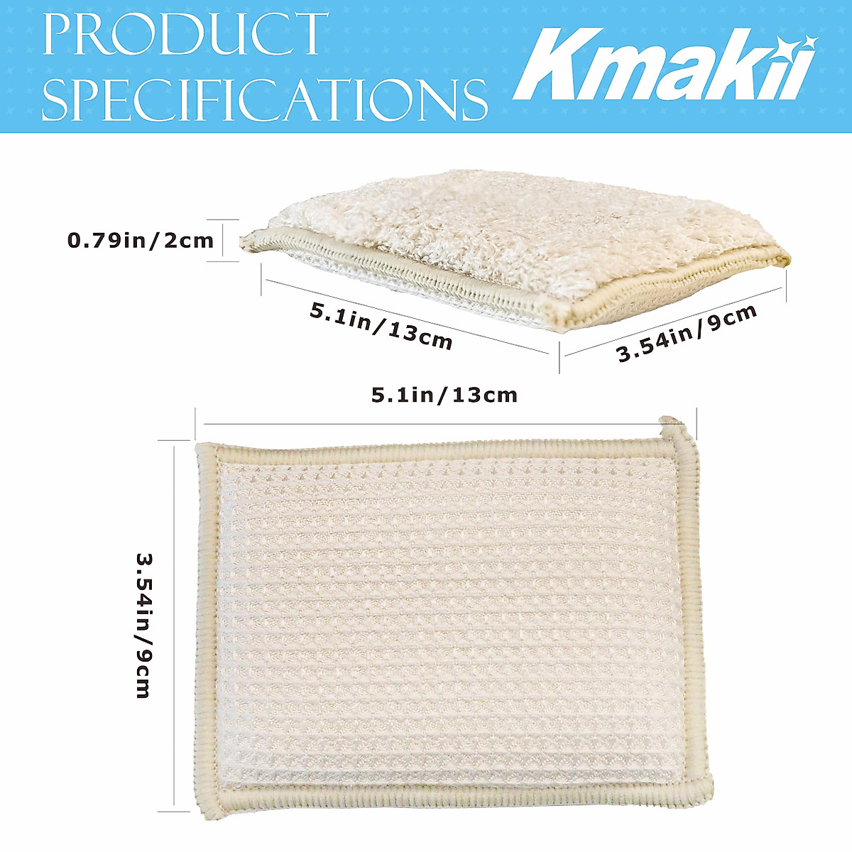 KMAKII Bamboo Kitchen Sponges Dish Sponges Natural Cleaning Sponges Beige 6 Pack