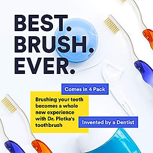MOUTHWATCHERS Dr Plotkas Extra Soft Flossing Toothbrush, Folding Travel Toothbrush for Adults, Ultra Clean Toothbrush, Good for Sensitive Teeth and Gums, 4 Pack