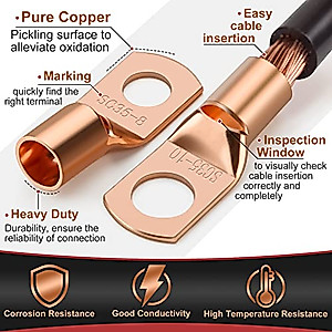 150pcs Battery Cable Ends, Copper Wire Lugs Assortment Kit AWG 2 4 6 8 10 Gauge - 70Pcs Battery Cable Lugs Ring Wire Terminal Connectors and 80Pcs Heat Shrink Tubing Kit for Marine Electrical Supplies