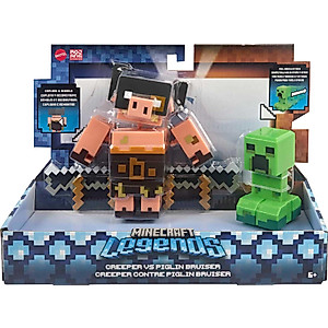 Mattel Minecraft Legends Action Figure 2-Pack, Creeper vs Piglin Bruiser Set, Attack & React Collectible Toys, 3.25-inch Scale