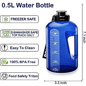 DUNDUN BOTTLED JOY, 32 oz water bottles,BPA-Free Plastic Water Bottles with Times to Drink, Food-Safe Jug with Handle, Ensure You Drink Enough Water Daily (16 oz blue)