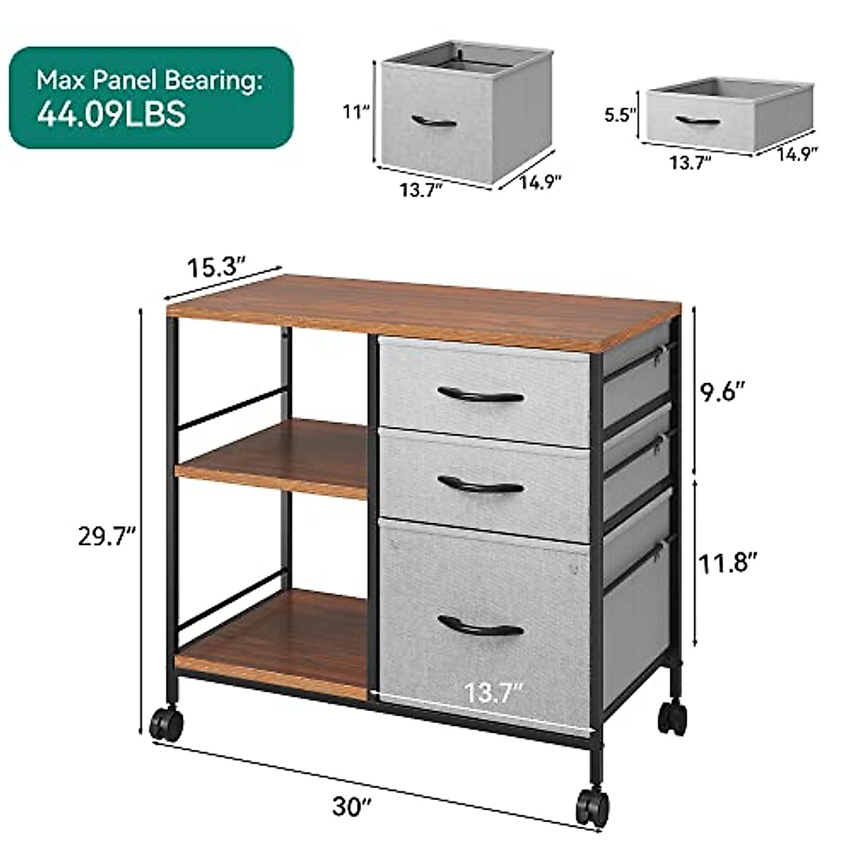 YITAHOME 3 Drawer File Cabinet, Mobile Printer Stand with Open Storage Shelf, Lateral Fabric File Cabinet for Home Office, Rolling File Cabinet Fits A4/Letter Size Light Gray