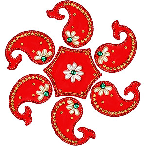ARTISENIA Handmade Red Dolphin Acrylic Diwali Rangoli Floor Decorations Table Decoration Studded Stones Sequins Traditional Festive Home Door Décor | Floor Wall Stickers RJV-002