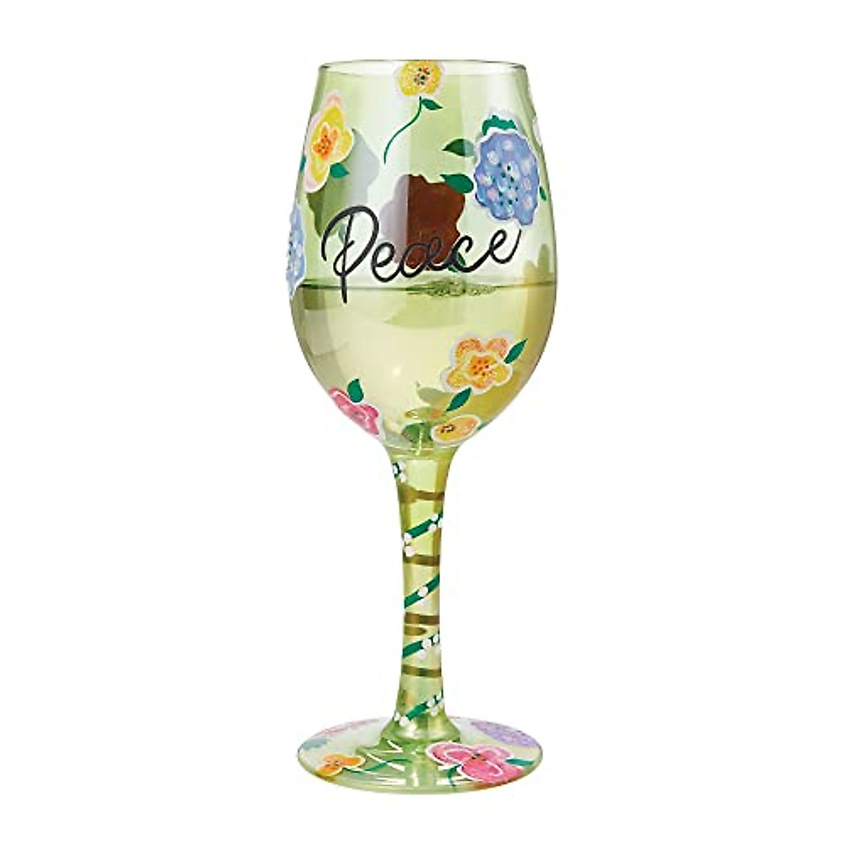 Enesco Designs by Lolita Peace Floral Hand-Painted Artisan Wine Glass, 15 Ounce, Multicolor
