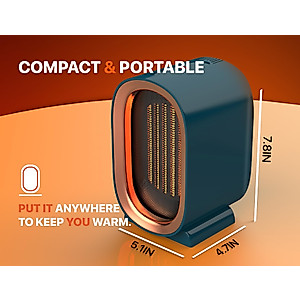 Ceramic Space Heater for Indoor Use, Overheat Protection, Tip-Over Protection, Low Noise Heating, Safe Electric PTC Portable Fan for Office Home Room, White Smart Handy Warmer for Bedroom Desktop