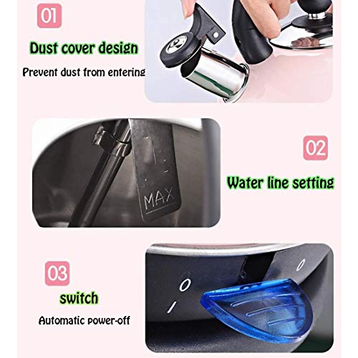 -3L Stainless Inner Lid Electric Kettle2000W Cordless Tea Kettle,Fast Boiling Hot Water Kettle with Auto Shut Offwith Boil Dry Protection,Double Walled Insulation/Red/Yellow