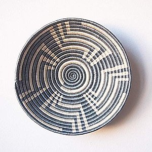 Small African Basket- Malindi/Rwanda Basket/Woven Bowl/Sisal & Sweetgrass Basket/Gray-Blue, White