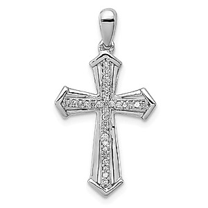 Solid 925 Sterling Silver Diamond Cross Pendant Small Charm 1" (.13 cttw.)