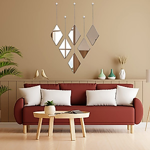 6 Pack Mirror Wall Decor Set with 2 Screwdriver Diamond Hanging Wall Mirror with Chain Silver Frame Decorative Chain Mirror for Home Living Room Entryways Bathroom Farmhouse Wall Decor, 10.8x6.7inches