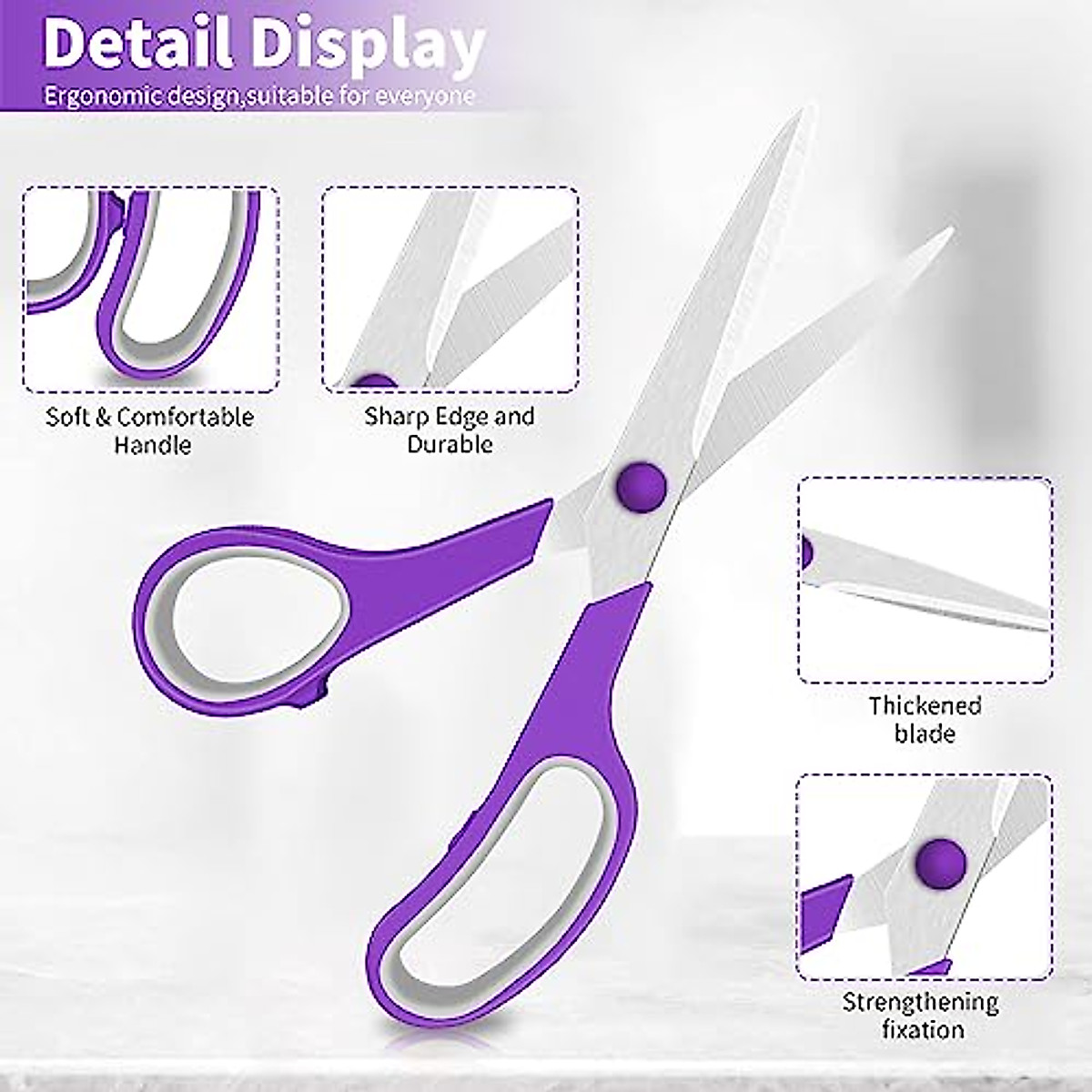Scissors, 8.5" Scissors All Purpose Comfort Grip Stainless Steel Sharp Scissors for Office School Home Supplies, Right/Left Handed, 6 Piece Set