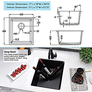 17 Inch Black Bar Sink Undermount - VASOYO 17"x19" Black Undermount Wet Bar Prep Kitchen Sink Dual Mount Granite Undermount Kitchen Sink Single Bowl Quartz Sink Small Bar Sink Rv Sink