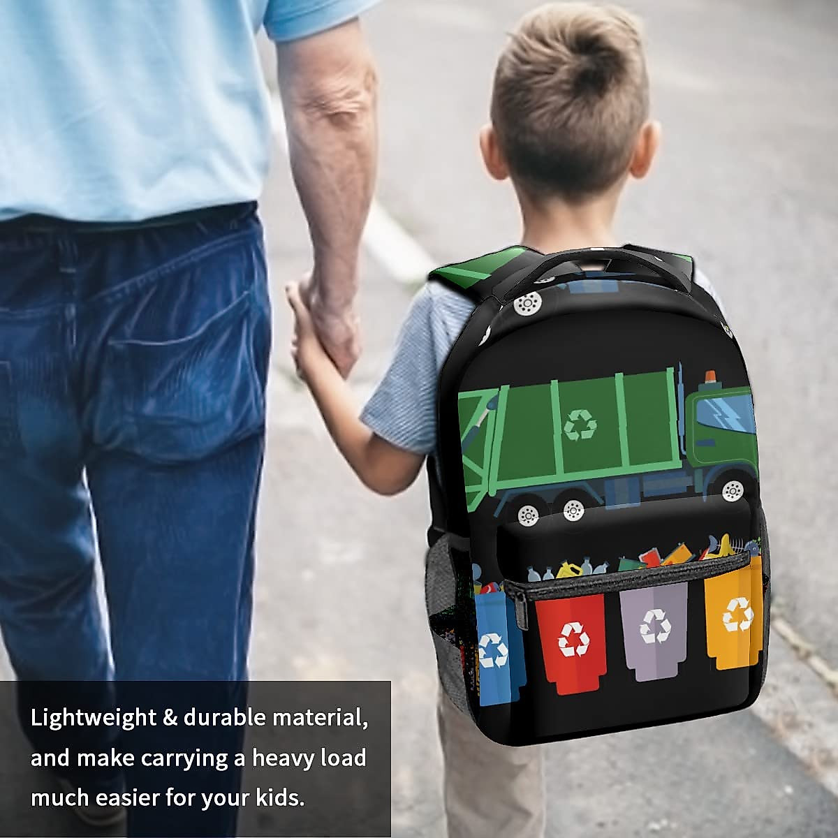 School Bag Girls Boys Backpack Garbage Truck Trash Recycling Student Shoulder Book Bag Boy Girl Lightweight Durable Middle Elementary College Bags Satchel Travel Bag Hiking Camping Daypack