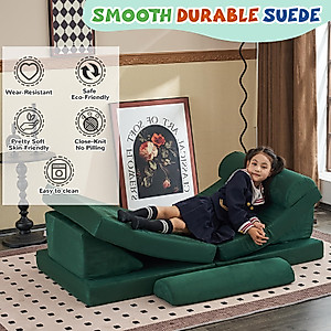 jela Kids Couch Large, Floor Sofa Modular Funiture for Kids Adults, Playhouse Play Set for Toddlers Babies, Modular Foam Play Couch Indoor Outdoor (56.7"x28.3"x17.3", Pine Green)