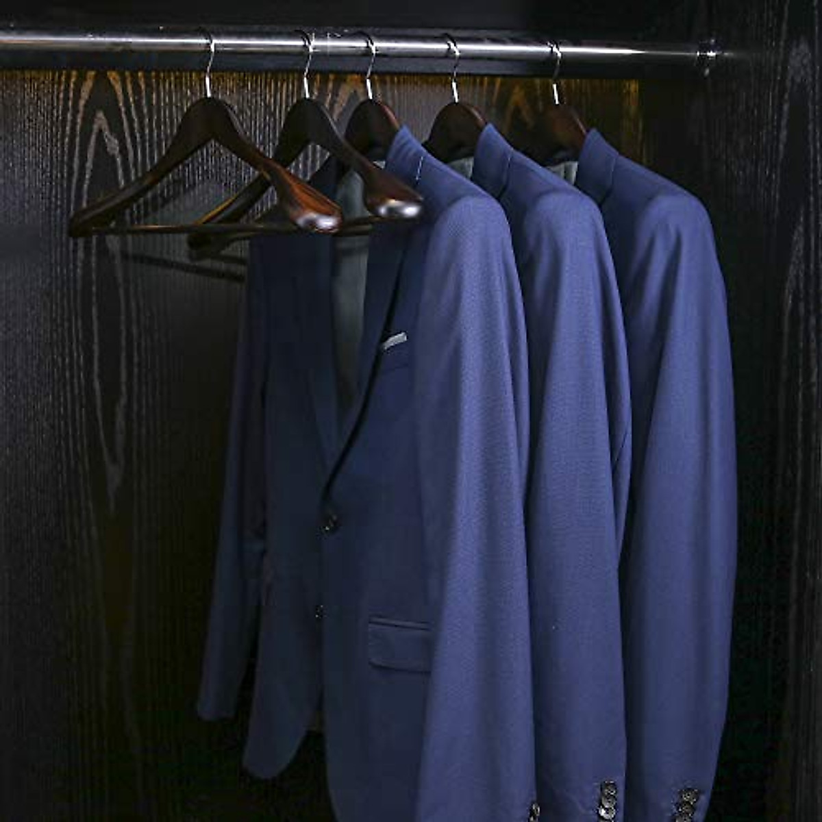 JS HANGER Wooden Suit Hangers, 6 Pack Extra-Wide Shoulder Wood Coat Hangers with Non Slip Pant Bar, Extra Smooth and Splinter Free Retro Finish