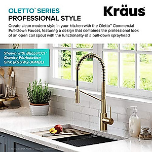 KRAUS Oletto Commercial Style Single Handle Pull Down Kitchen Faucet with QuickDock Top Mount Installation Assembly in Spot Free Antique Champagne Bronze, KPF-2631SFACB