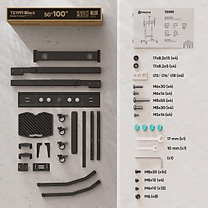 ONKRON Mobile TV Stand for 50-100 Inch TV up to 265 lbs, Heavy Duty TV Stand Adjustable Height with +5/-5° Tilt - max VESA 1000x600 Portable TV Stand on Wheels/TV Cart Rolling TV Stand Tall Black