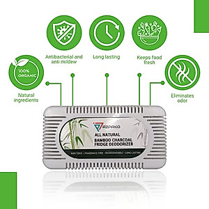 AZPAKO Refrigerator Deodorizer (2 Pack) - Natural Bamboo Activated Charcoal Fridge Deodorizer - Effective Than Baking Soda - Activated Carbon Smell Remover and Moisture Absorber , Fridge and Freezer Odor Eliminator