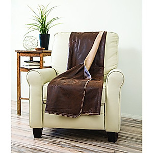 Terry Town DP1718-BROWN-1 Rustic Ranch Throw w/Bonded Beige Mink, Brown