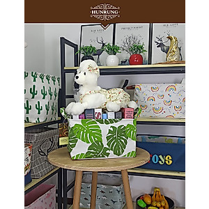 HUNRUNG Rectangle Storage Basket Cute Canvas Organizer Bin for Pet/Children Toys, Books, Clothes Perfect for Rooms/Playroom(Leaf)