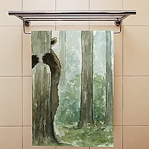 Brown Bear Forest Dish Towel 2PC Hand Towels for Bathroom 15" x 30" Absorbent Soft for Hand, Face, Kitchen, Hotel, Spa, Gym, Swim
