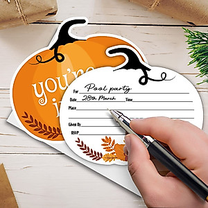 Haizct 15 Pack Halloween Pumpkin Shaped Fill-In Invitations,Fall,Halloween,Monster,Costume Partyor Thanksgiving Party Invitation Cards with Envelopes For Kids or Adults Birthday(YXK046)