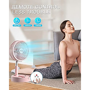 AICase Stand Fan,Folding Portable Telescopic Floor/USB Desk Fan with 7200mAh Rechargeable Battery,4 Speeds Super Quiet Adjustable Height and Head Great for Office Home Outdoor Camping-pink