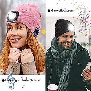 Keains Gifts for Men Women Dad, Unisex Bluetooth Beanie Hat with Light,Musical Knitted Cap with Headphone and Built-in Stereo Speakers & Mic Black