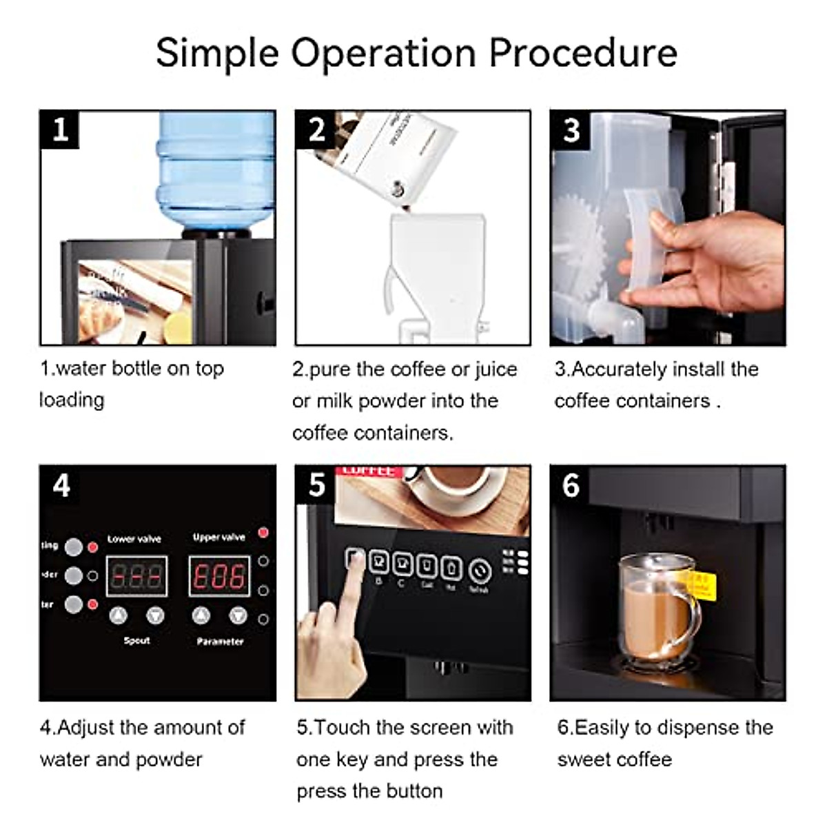 gusohapy 3 Flavors Commercial Instant Coffee Milk Tea Machine Commercial Beverage Dispenser Self Cleaning, Free 3 Bags Of Instant Powder