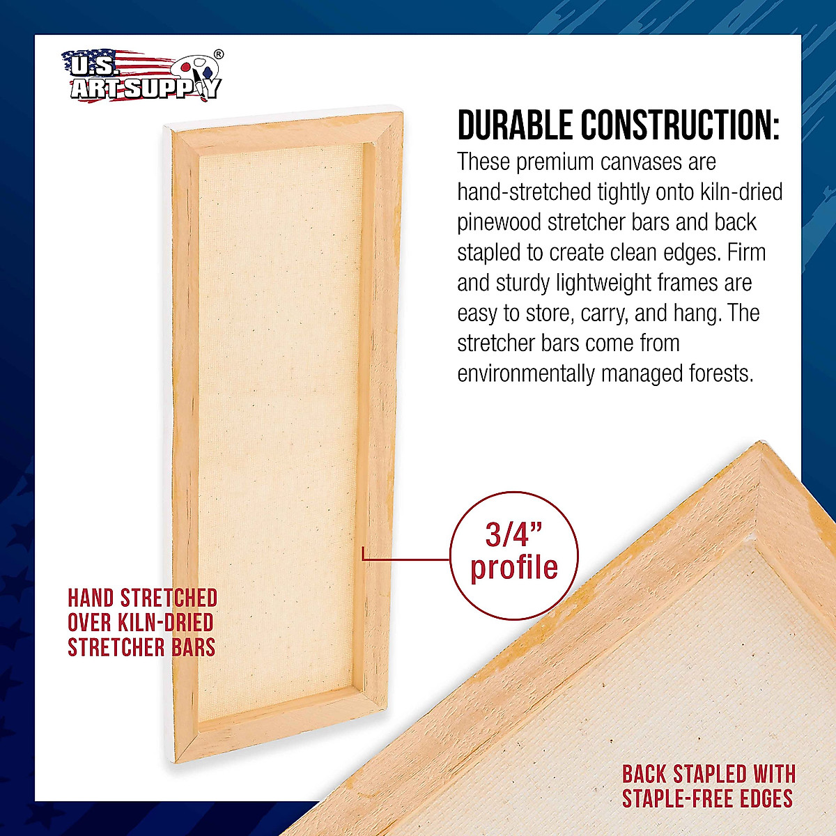 U.S. Art Supply 4 x 12 inch Stretched Canvas 12-Ounce Primed 6-Pack - Professional White Blank 3/4" Profile Heavy-Weight Gesso Acid Free Bulk Pack - Painting, Acrylic Pouring, Oil Paint