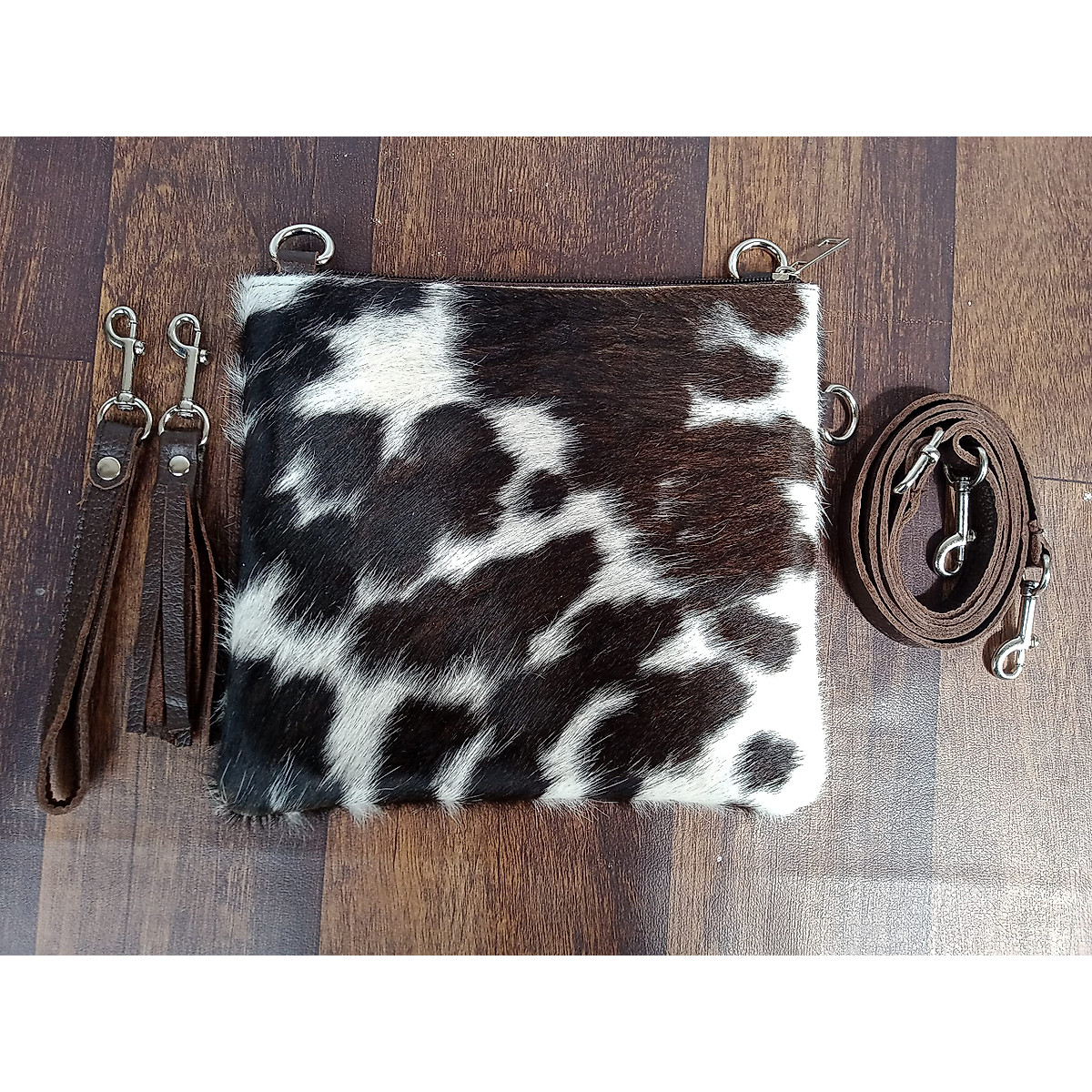 Cowhide Purse Crossbody Handbag Clutch Tricolor Brown Cow Hide Hair on Calf Hide Leather Fur | Women Cowhide Crossbody Purse Bag