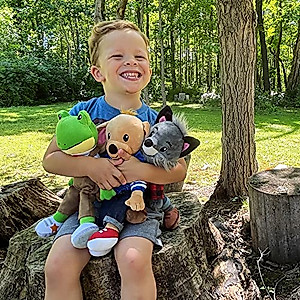 Playtime by Eimmie Plushible Rag Doll Dog - Soft Dolls for Baby Boy, Girls, Toddler & Infants - Stuffed Animal Rag Doll Plush Toys- Washable Fabric - Sensory Toys - 14 Inch Stuffed Dog with Clothes