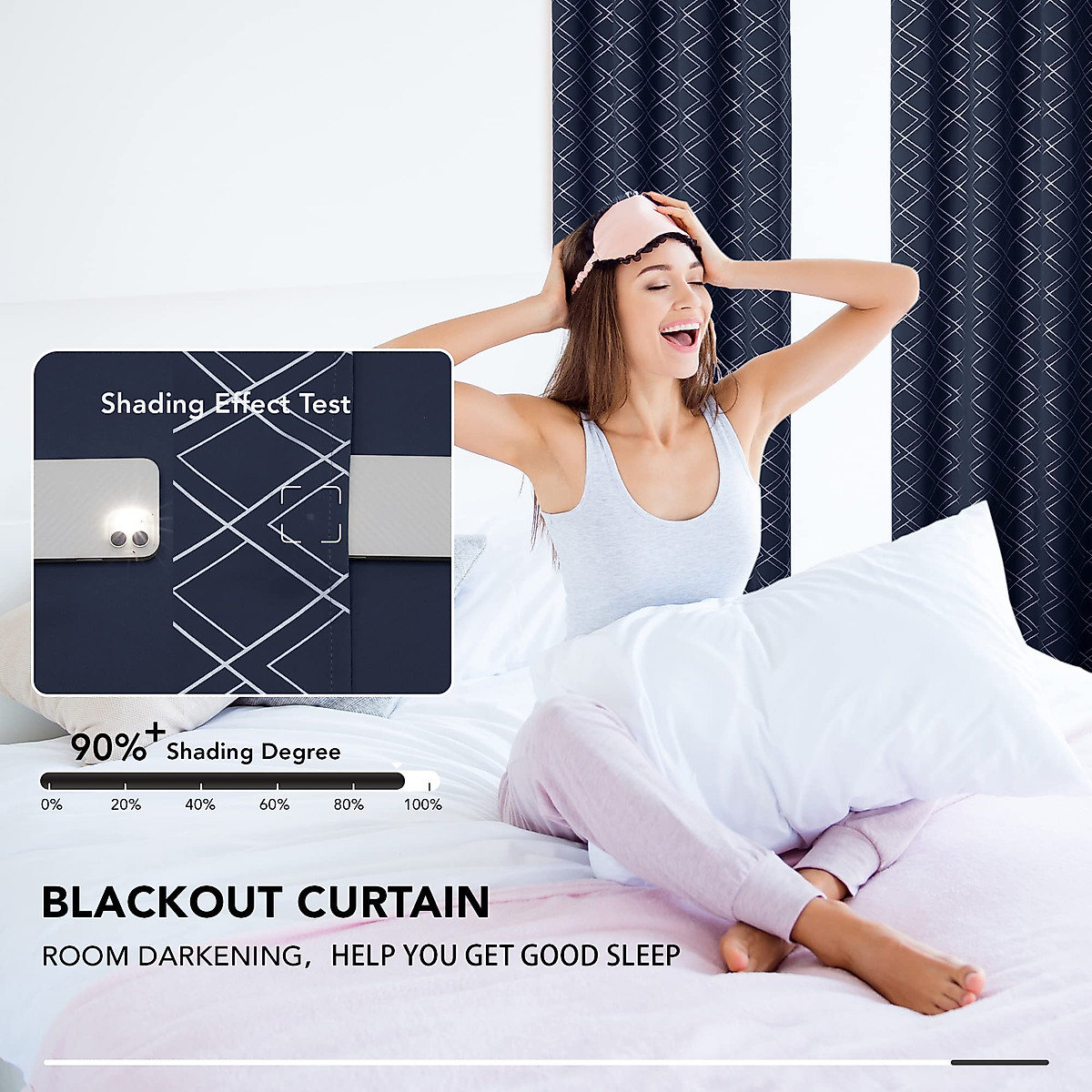 Deconovo Sliding Glass Door Curtains (52x108 Inch, Navy Blue/Silver, 2 Panels) Light Blocking Panels, Thermal Drapes, Silver Patterned Window Treatments