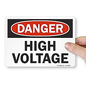 SmartSign (Pack of 4) 5 x7 inch “Danger - High Voltage” OSHA Sticker Labels, 5 mil Laminated Polyester with SuperStick Adhesive, Red, Black and White