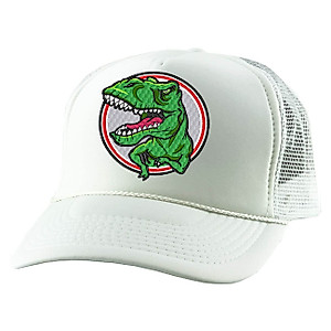 ALLNTRENDS Dinosaur Trucker Hat Embroidered Cool Dino Graphic Summer Cap (White)