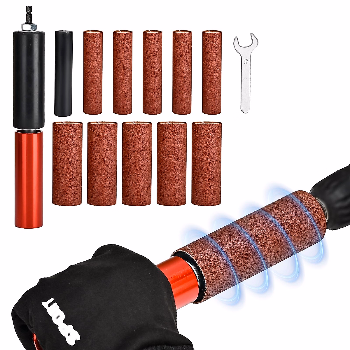 Drum Sander Set, Hand-Held Rubber Sanding Drum for Drill 4-1/2" x 1-1/2" and 4-1/2" x 1", Spindle Sander Adapter for Power Drill, Drum Sanding Sleeves Power Drill Driven Drum Sander for Wood Metal