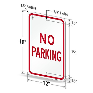 SmartSign No Parking Sign - Pack of 2, 18 x 12 inch, 2mm Aluminum Composite, Pre-Drilled Holes, Made in USA, Red and White