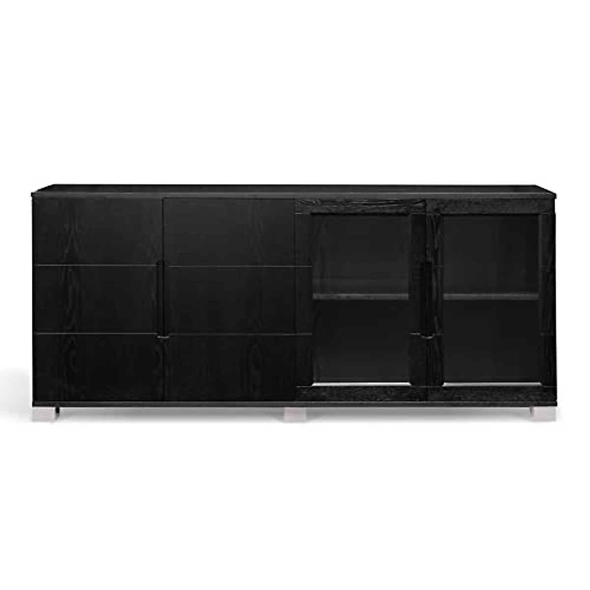 Zuri Furniture Hayes Modern Cabinet with Glass Doors - Black Oak