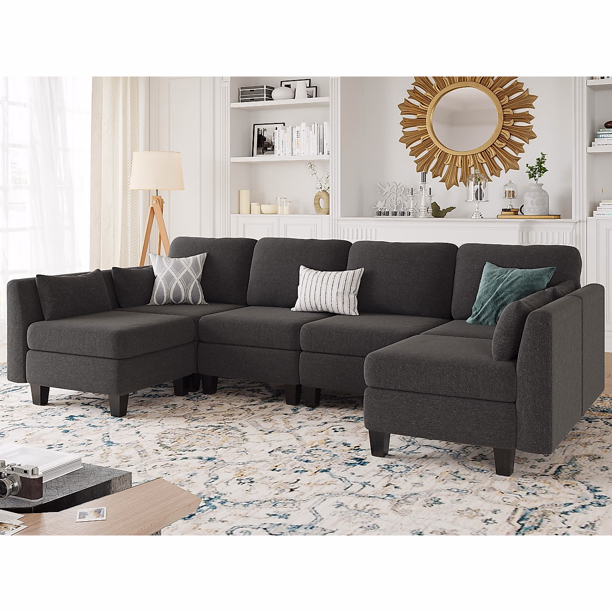 Modular Sectional Sofa, Convertible U Shaped Sofa Couch with High Density Memory Foam, 6 Seat Comfy Modular Sofa Couch for Living Room, Modern U Shaped Sectional Sofa (Darkgray)