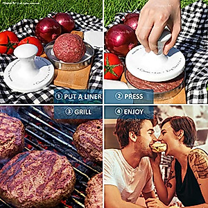 Meykers Burger Press 5" Hamburger Press Patty Maker | Patty Press Burger Mold Ring | with 100 Patty Papers | Porcelain Smasher Stainless Steel Shaper Smash for Meat Beyond Veggie Turkey Vegan Beef