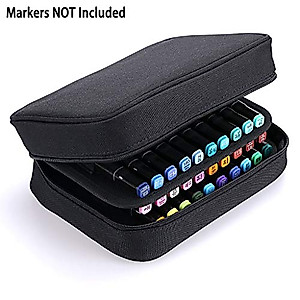 BTSKY Double-Ended Art Marker Carrying Case Organizer for Lipsticks-40 Slots Canvas Zippered Markers Storage(Black)