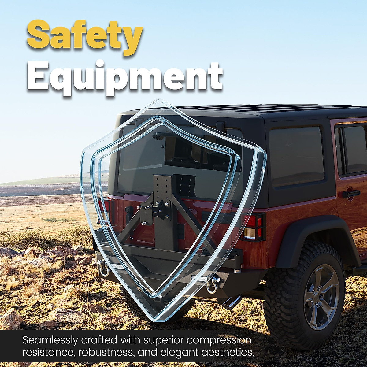 ECOTRIC Steel Rear Bumper Compatible with 2007-2018 Jeep Wrangler JK with Tire Carrier Bumper w/Lockable Tire Carrier 2" Receiver 2Pcs High Powered LED Floodlights Textured Black 2 Packages