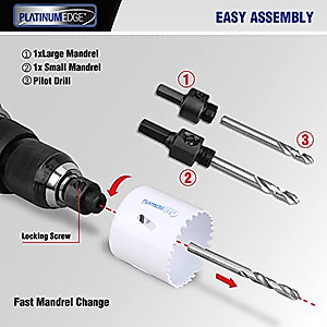 Hole Saw Kit, 17 Piece General Purpose 3/4" to 2-1/2" Set with Mandrels, Bi-Metal, Durable High Speed Steel (HSS). Fast Cut Clean, Smooth and Precise Holes Through PVC, Metal, Wood, Plastic, Drywall
