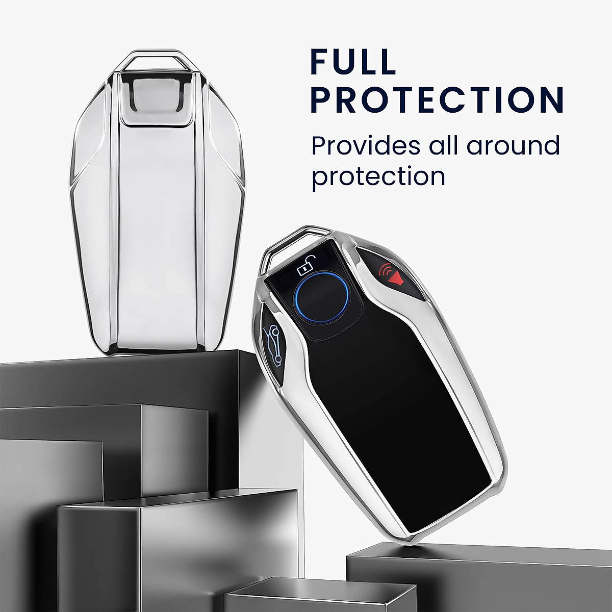 kwmobile Key Cover Compatible with BMW - Silver High Gloss