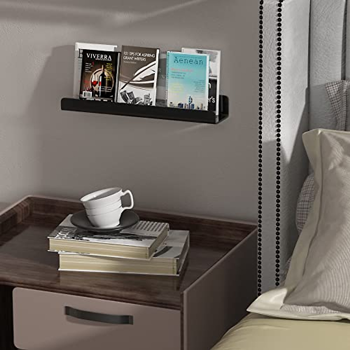 Hexsonhoma 16.5 Inches Black Wall Shelf, 1 Pack, Acrylic Wall Storage Shelf in U Shape, Thick Acrylic, Big Capacity Hold Max 30 Lbs