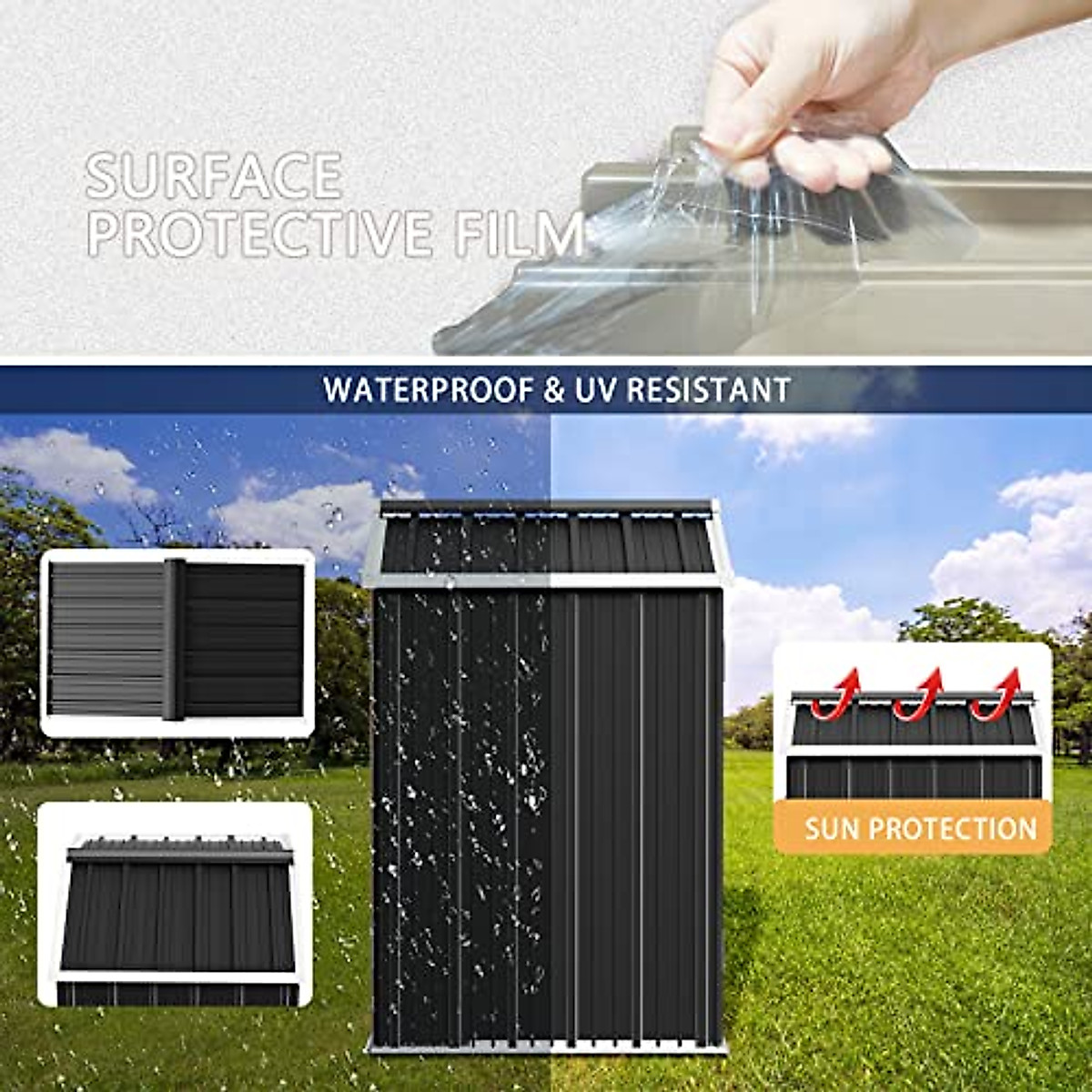 UDPATIO Outdoor Storage Shed 4x6 FT, Outside Metal Sheds & Outdoor Storage Galvanized Steel for Backyard, Patio, Lawn, Tool Shed with Lockable Door for Trash Can, Bike, Lawnmower, Generator, Dark Grey