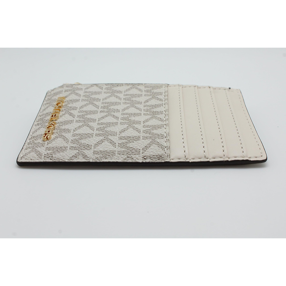 Michael Kors Jet Set Travel Top Zip Card Case Wallet Coin Pouch Light Cream Multi