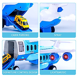 Bennol Spray Airplane Toys for Boys, Large Transport Cargo Airplane with 6 Construction Vehicle 10 Road Signs 1 Play Mat with Lights Sounds, Christmas Birthday Gifts for 3 4 5 6 7 8 Year Olds Boys