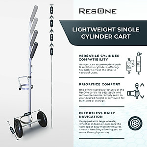 ResOne Lightweight Single D/E Oxygen Cylinder Cart, Adjustable Handle, Durable Powder-Coated Finish, Portable Oxygen Tank Cart with Wheels, Holds 1 D Size or E Size Cylinder, Medical Oxygen Transport